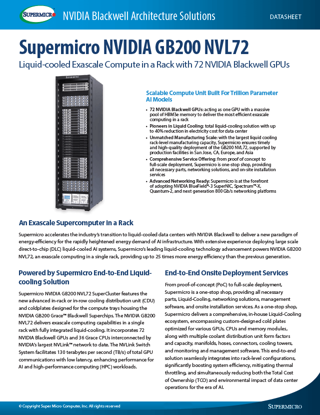 NVIDIA Blackwell HGX™ B300, B200 und GB200 NVL72-Lösungen | Supermicro