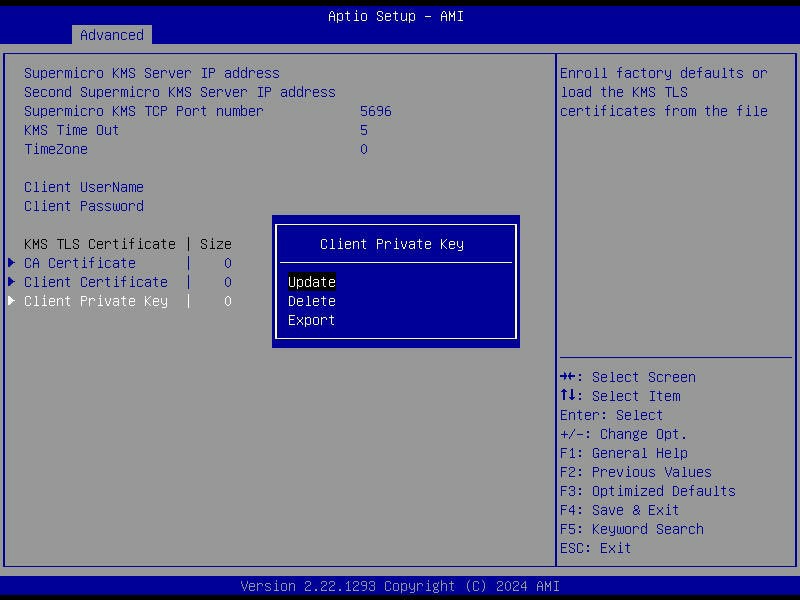H14DST-F: Supermicro KMS Server Configuration Menu