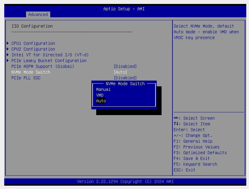 SuperServer SYS-122H-TN: Configuring Intel VMD