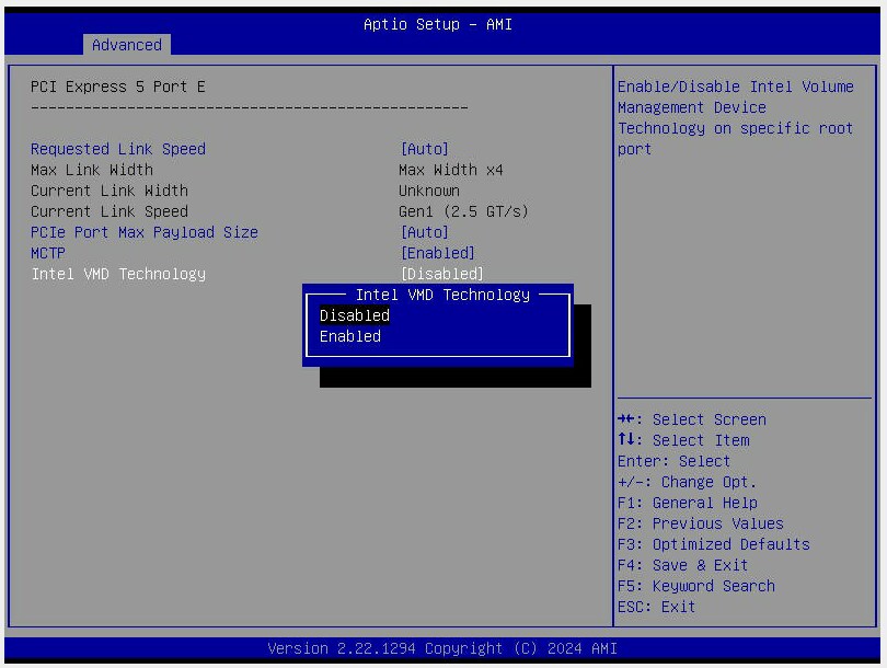 SuperServer SYS-122H-TN: Configuring Intel VMD