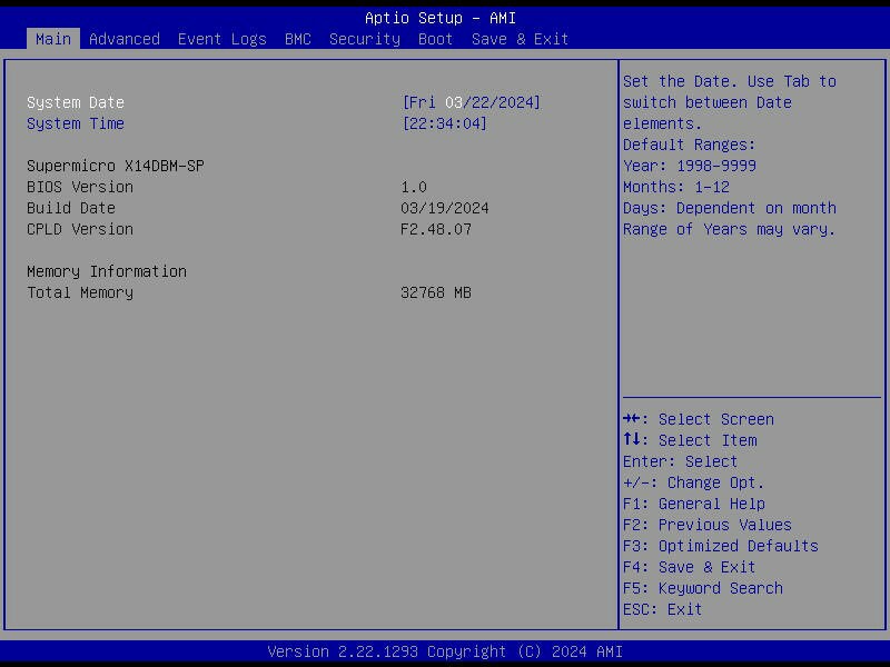 SuperServer SYS-122H-TN: Main Setup
