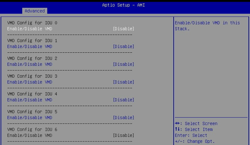 SuperServer® SYS-222HE-FTN/TN: Configuring Intel VMD